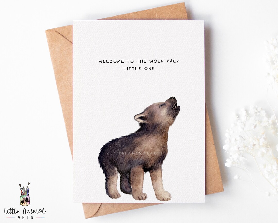 Wolf Pup New Baby Card Wolf Pack Baby Card, Baby Wolf Card, Cute Animal ...