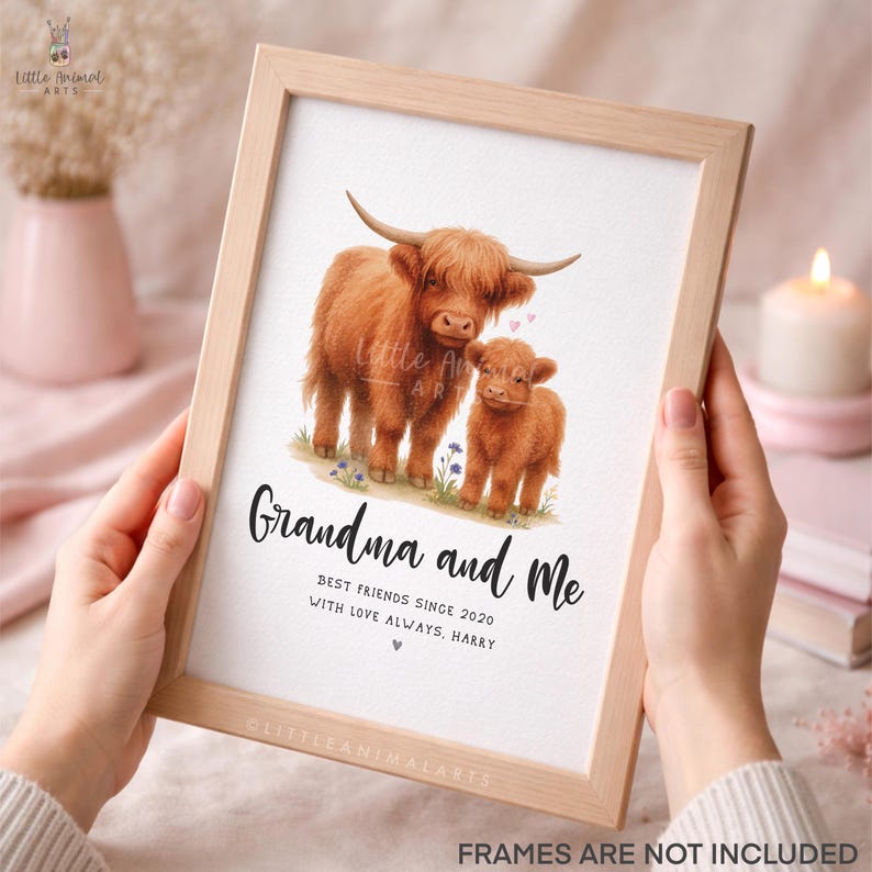 Personalised Nanny Gift Highland Cow Print | Grandma Grandchild ...