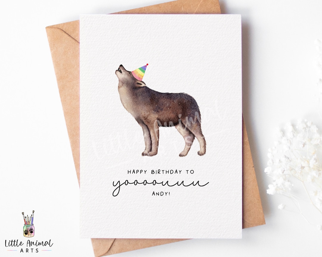 Wolf Birthday Card | Personalised Wolf Card, Wolf Greeting Card, Custom ...