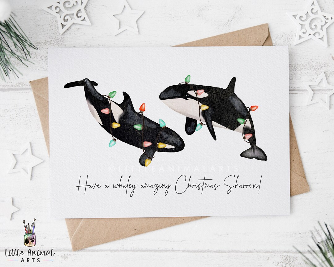 Orca Christmas Card Personalised Whale Christmas Card, Merry Xmas Card ...