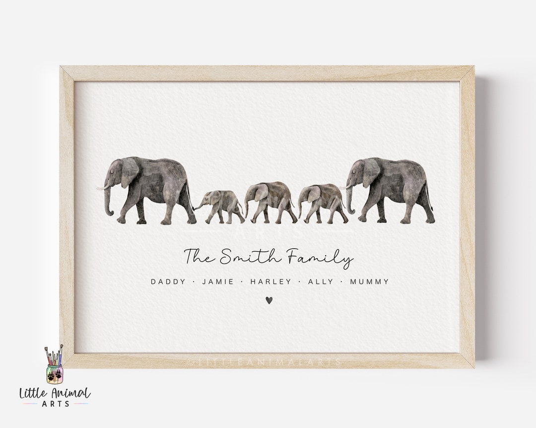 Elephant Family Art Print | Animal Family Print, Personalised Family ...