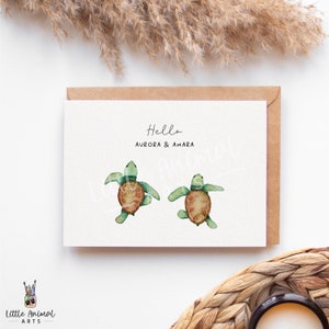 Sea Turtle Twins New Baby Card • Personalised Newborn Girl Boy Unisex ...