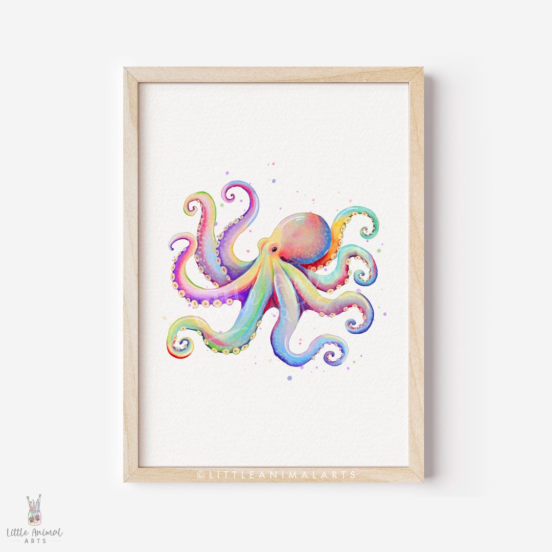 Rainbow Octopus Print - Colourful Ocean Wall Art - Watercolour Octopus ...