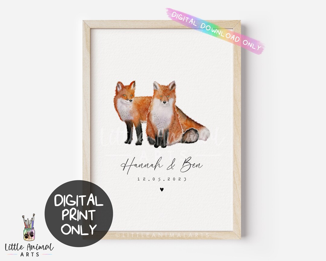Digital Fox Couple Art Print Print at Home Personalised - Etsy