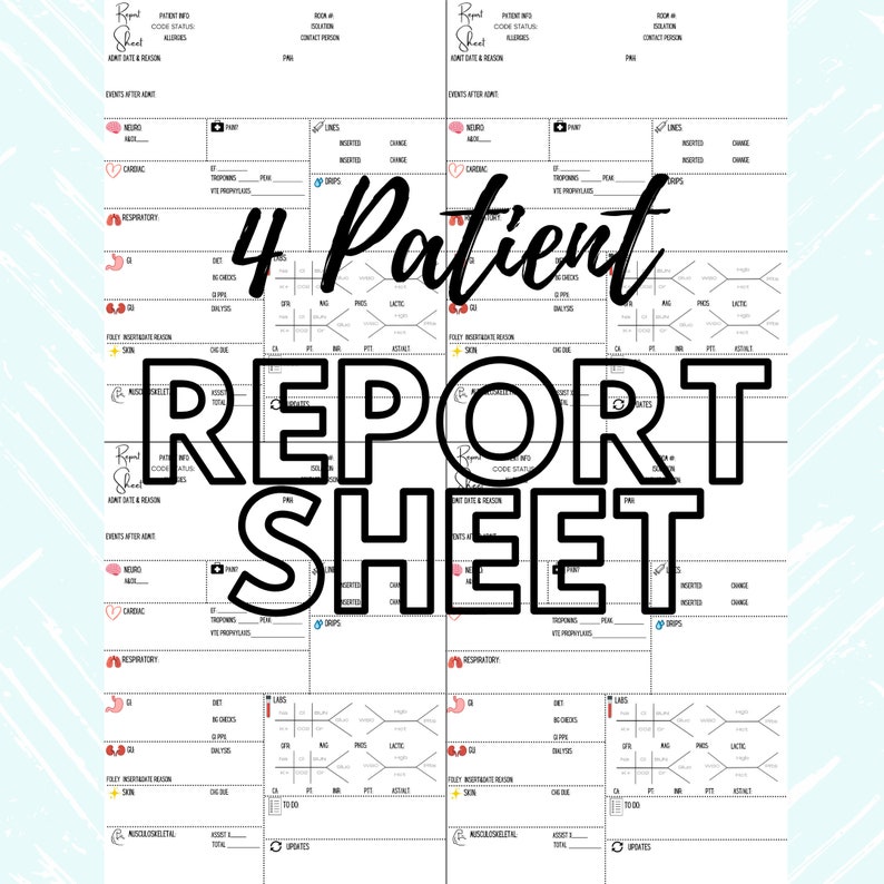 Four Patient Nursing Report Sheet - Etsy