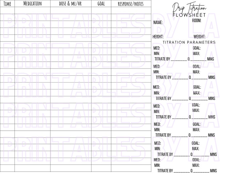 Nursing Drip Titration Flowsheet - Etsy