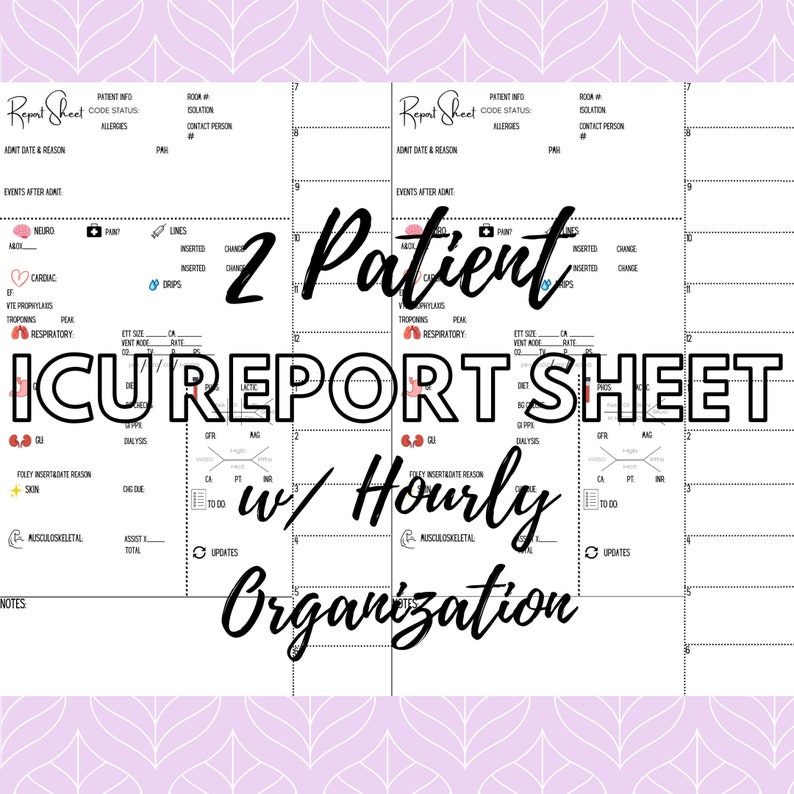 Two Patient Report Sheet Hourly Organization - Etsy