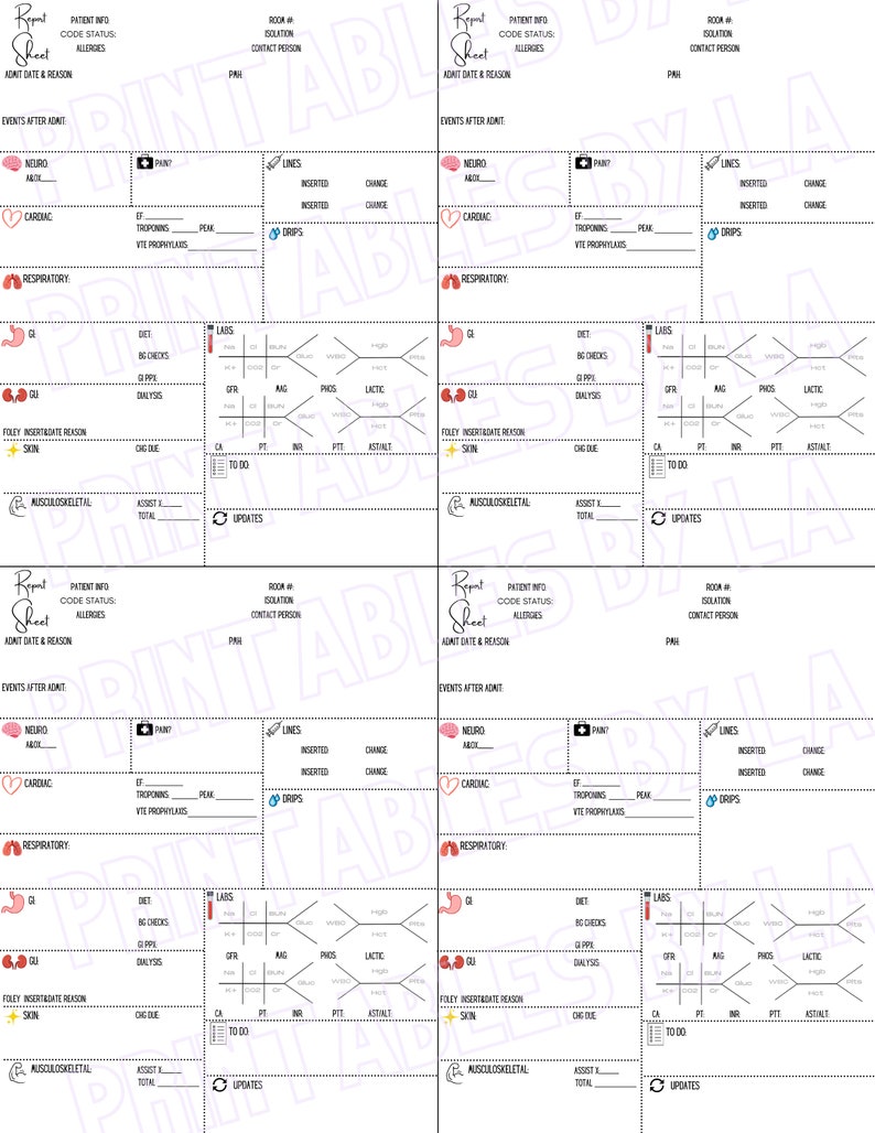 Four Patient Nursing Report Sheet - Etsy