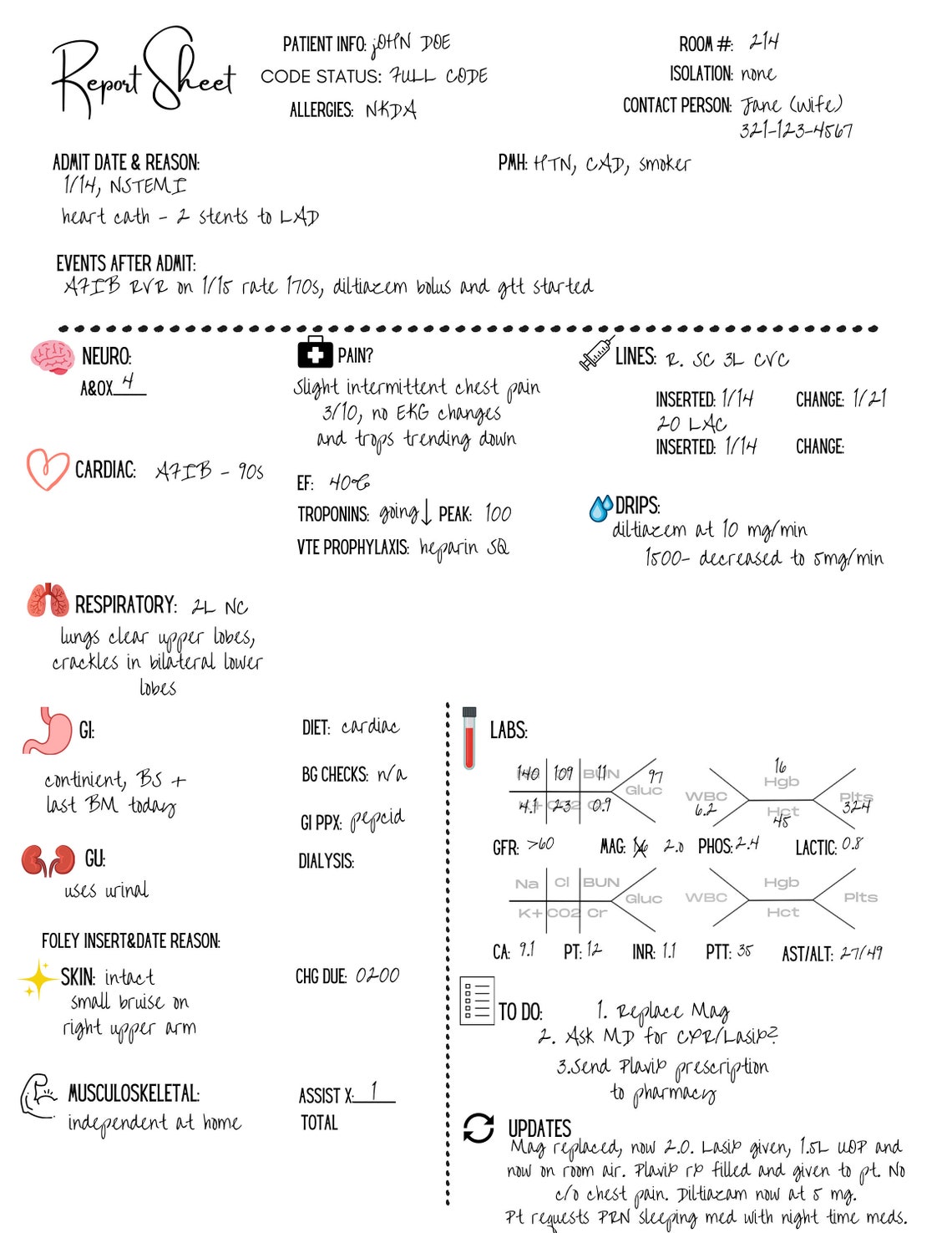 Nurse Shift Report Handoff Sheet | Etsy