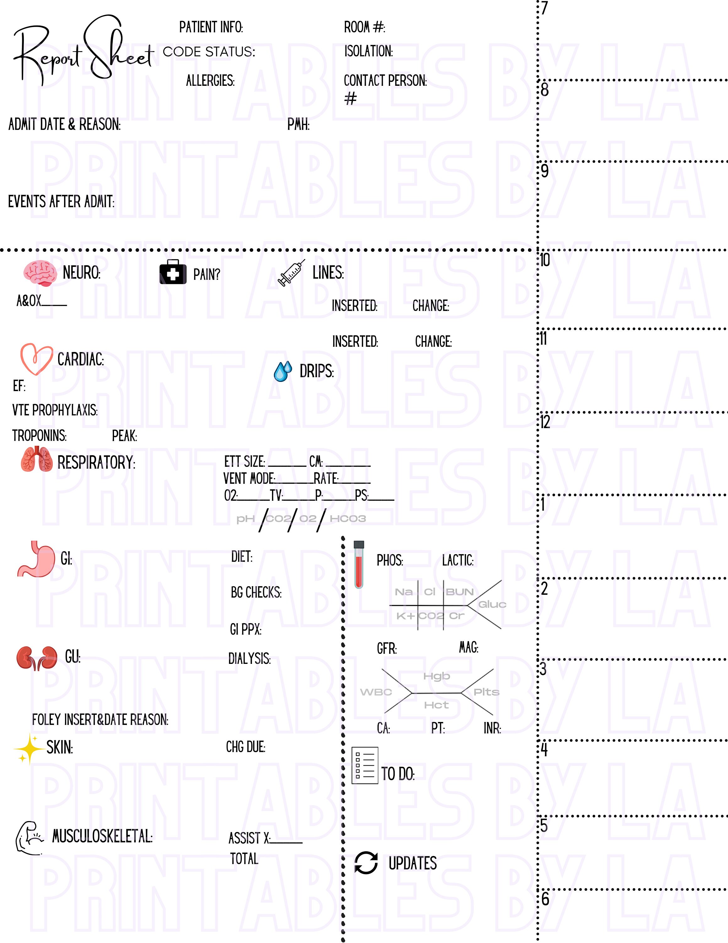 ICU Report Sheet Hourly Shift Organizer - Etsy