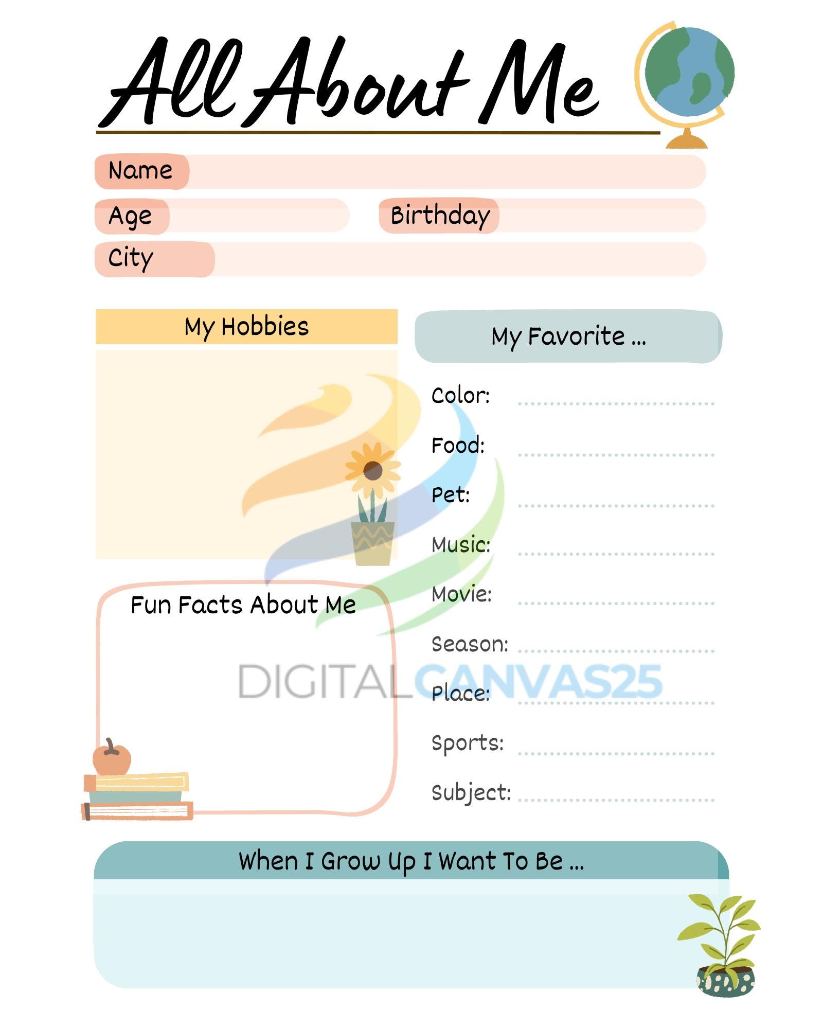 Kids All About Me Handout|preschooler First Day at School Introduction ...