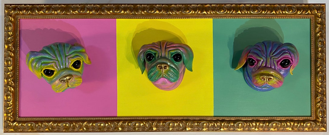 Pop Art Pugs Pou Frame Pug Family Extravagant Modern Art Gold Frame ...