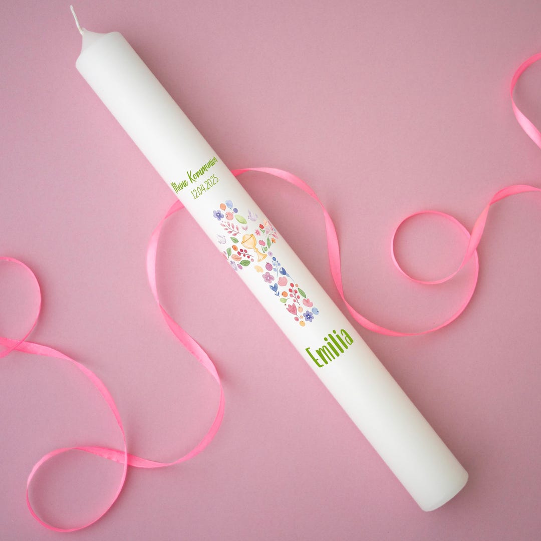 Personalized Communion Candle With Cross | Baptismal Candle ...