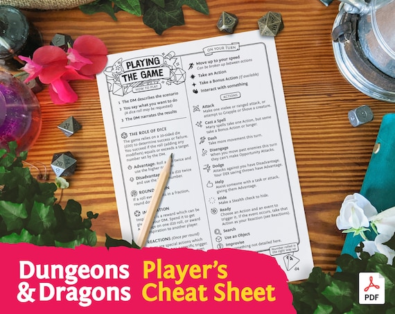 Dnd 5e New Players Cheat Sheet : Beginners Quick Reference - Etsy Dnd 5e New Players Cheat Sheet : Beginners Quick Reference - Etsy