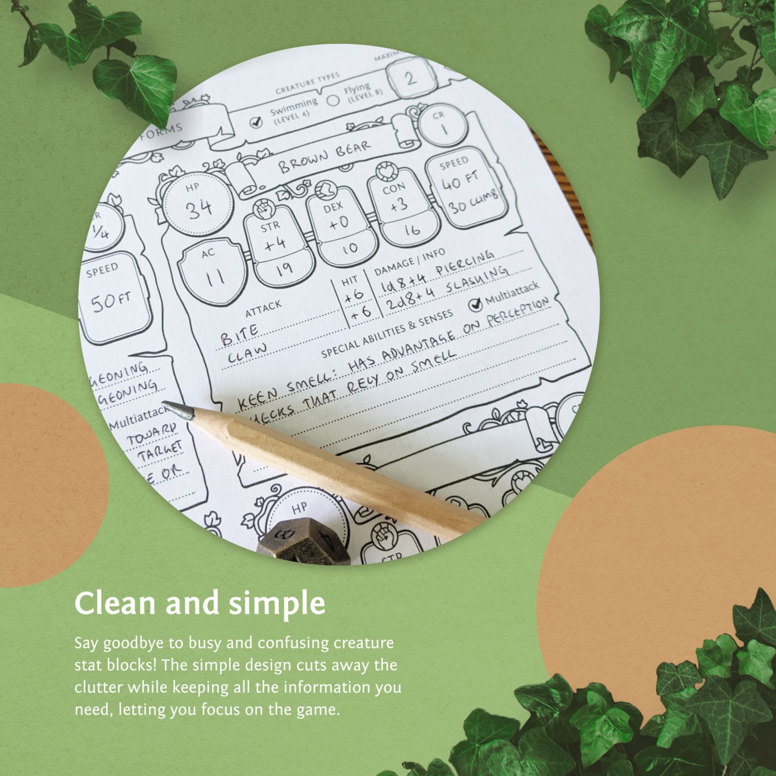 Dnd 5e Druid Wild Shapes: A4 Character Sheet PDF for Dungeons | Etsy