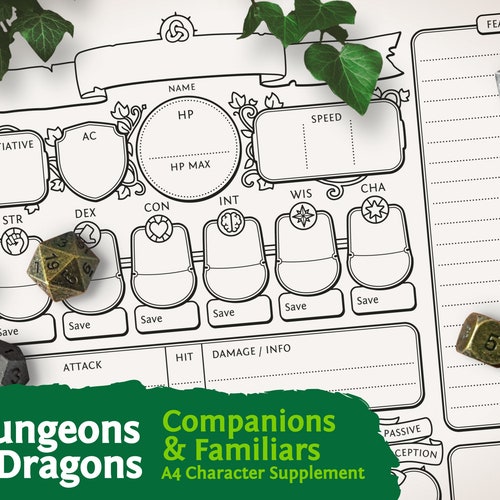 Dnd 5e Druid Wild Shapes: A4 Character Sheet PDF for Dungeons | Etsy