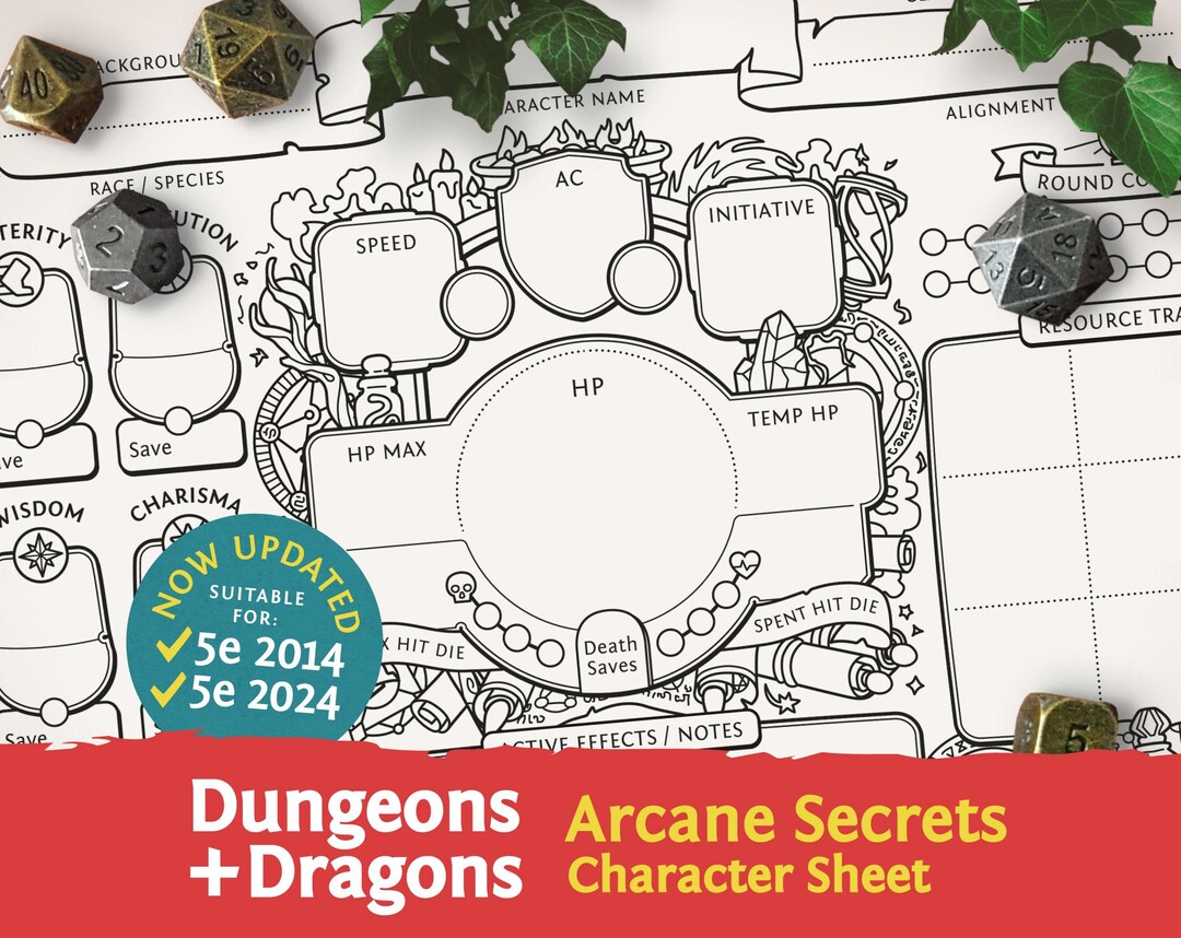 Dnd 5e Character Sheet: Arcane Secrets PDF Compatible With Fifth ...