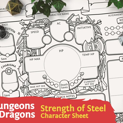 Dnd 5e Character Sheet: Strength of Steel PDF for Dungeons and - Etsy