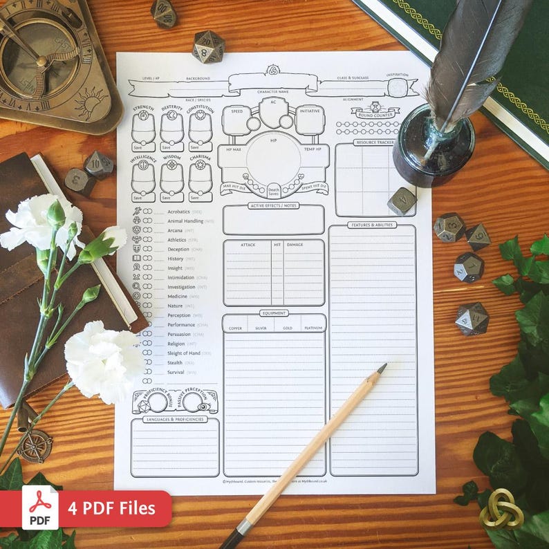 Hoja de personaje de DnD 5e: PDF compatible con Dungeons and Dragons de quinta edición y 5.5e ...