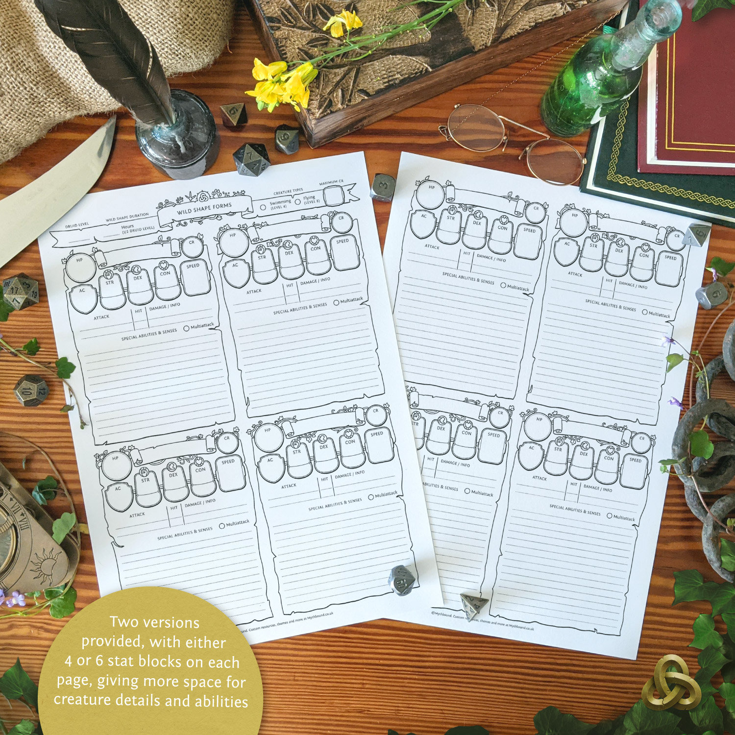 Dnd 5e Druid Wild Shapes: A4 Character Sheet PDF Compatible With Fifth ...