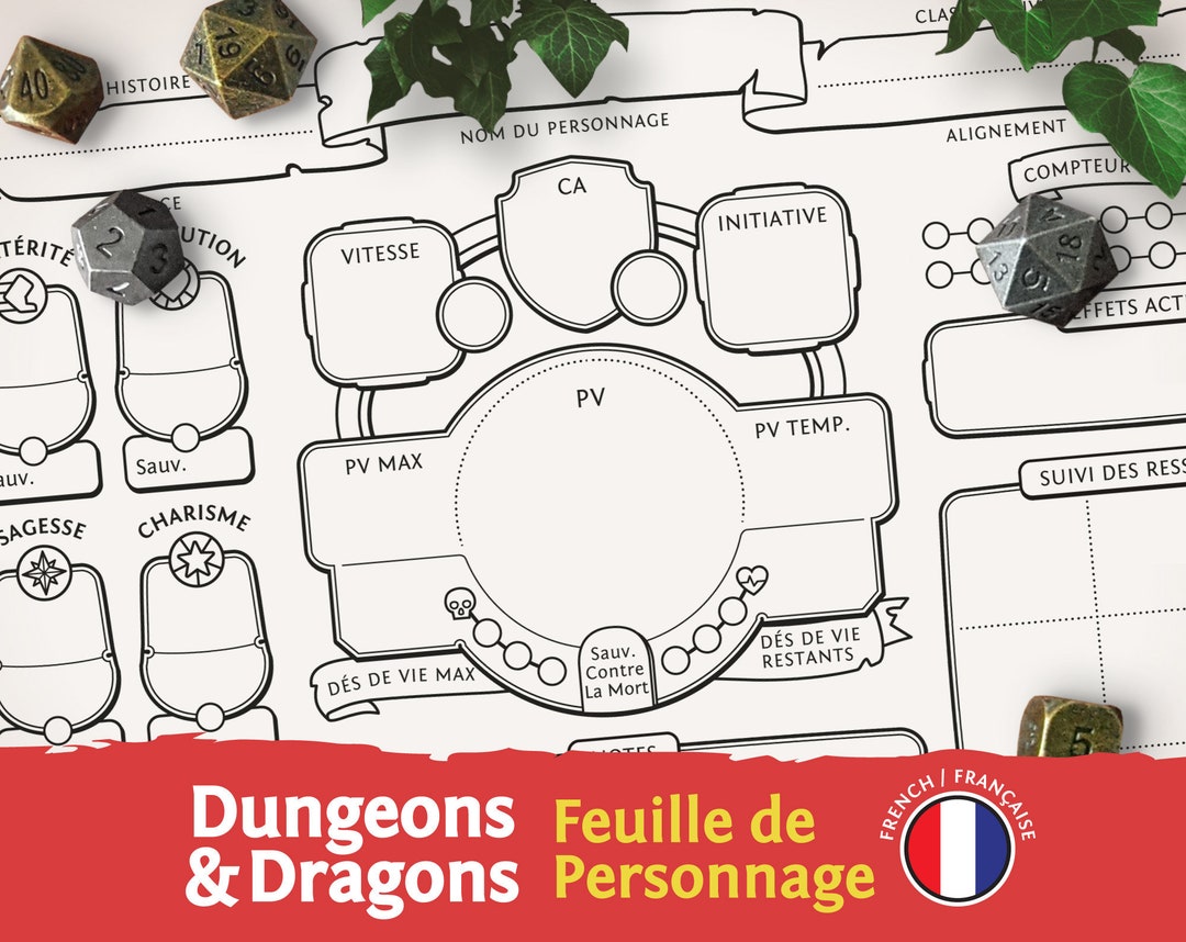 Dnd 5e French Character Sheet: Feuille De Personnage PDF Pour Donjons ...