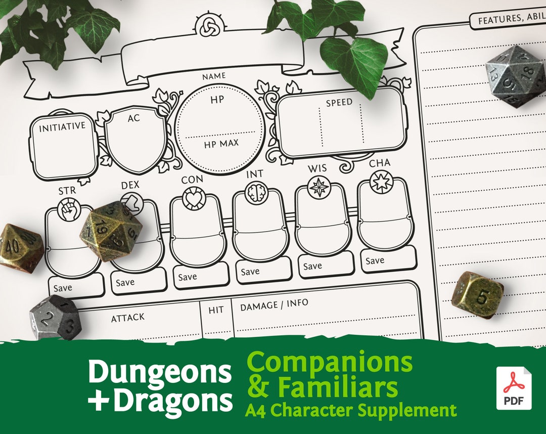 Dnd 5e Companions & Familiars: Character Sheet PDF Compatible With ...