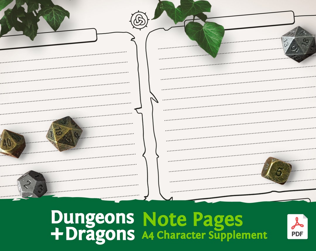 Dnd A4 Note Pages: Character Sheet PDF Compatible With Fifth Edition ...