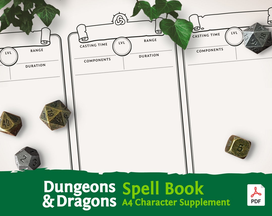 Dnd A4 Spell Book Pages: Character Sheet PDF for Dungeons and - Etsy
