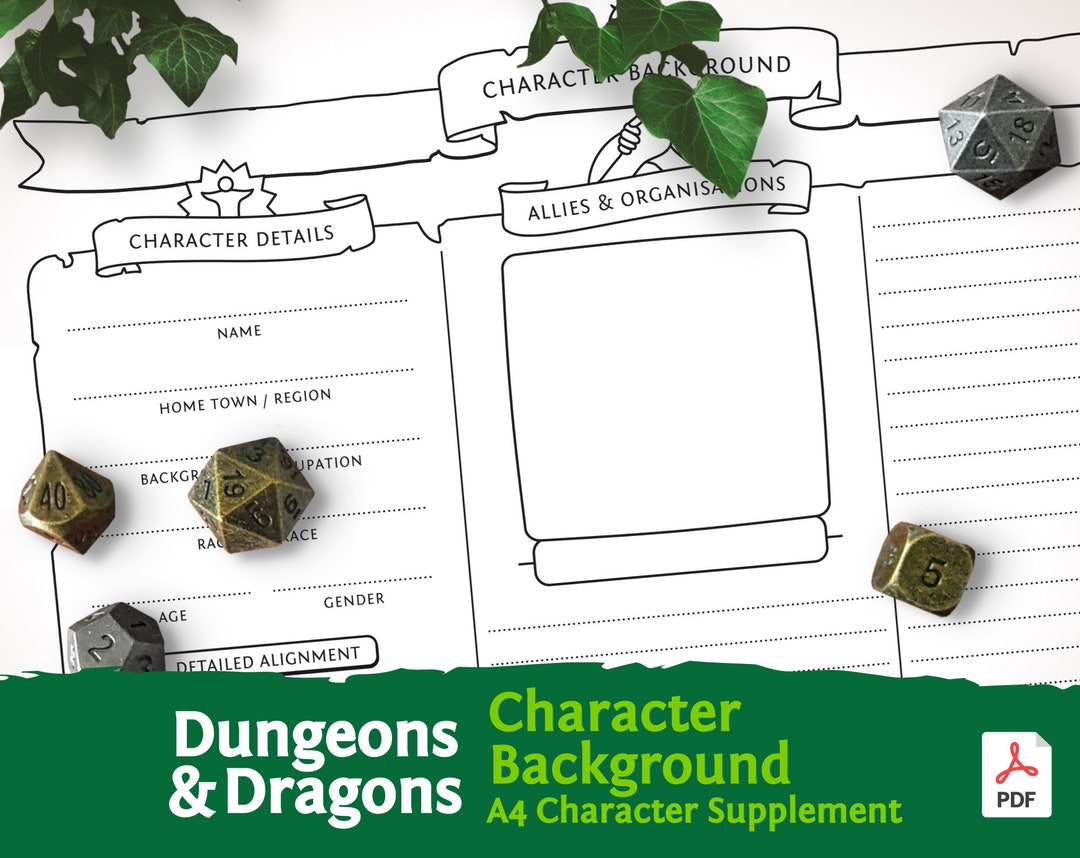 Dnd 5e Character Background: A4 Character Sheet PDF for - Etsy