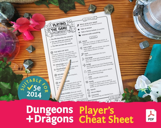 Printable Dungeons and Dragons Player Cheat Sheet - Dnd 5e - Player ...