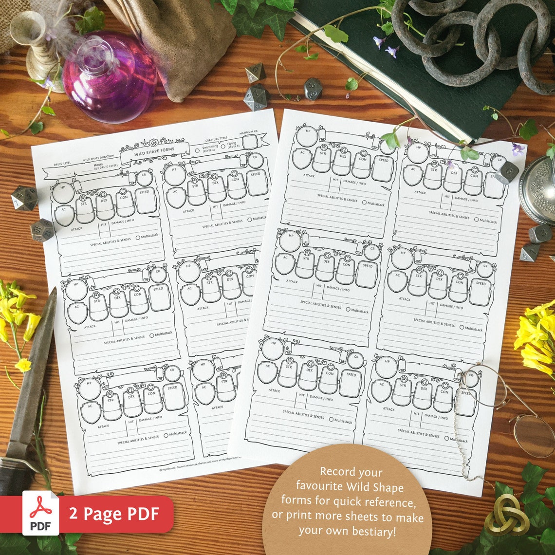 Dnd 5e Druid Wild Shapes: A4 Character Sheet PDF for Dungeons | Etsy