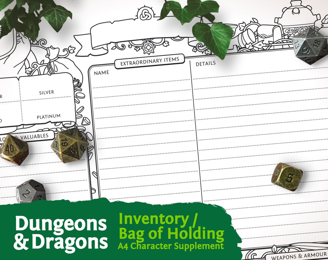Dnd A4 Inventory / Bag of Holding: Character Sheet PDF for - Etsy Australia