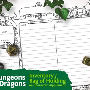 Dnd A4 Inventory / Bag of Holding: Character Sheet PDF for - Etsy