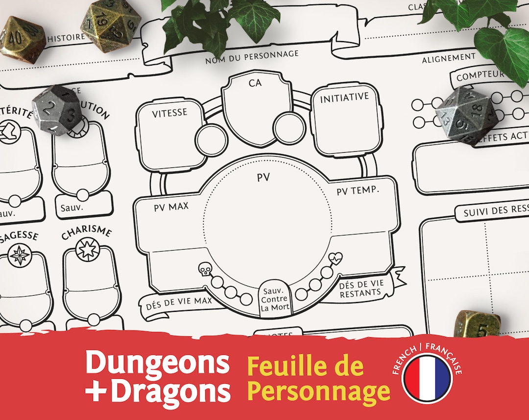 Dnd 5e French Character Sheet: Feuille De Personnage PDF Pour Donjons ...