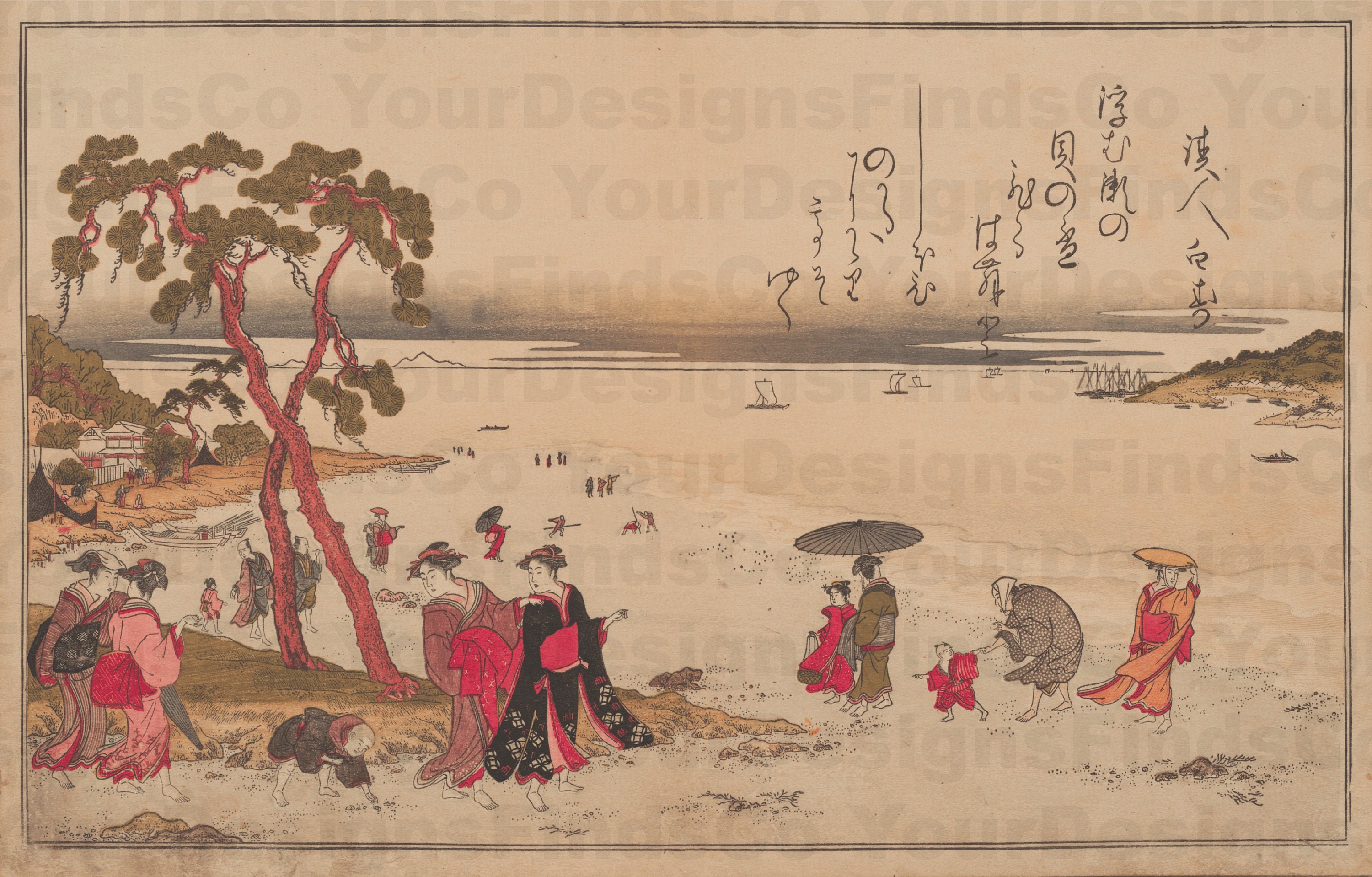 Japanese Digital Art Prints Edo Japan 1700s Print Shiohi no | Etsy