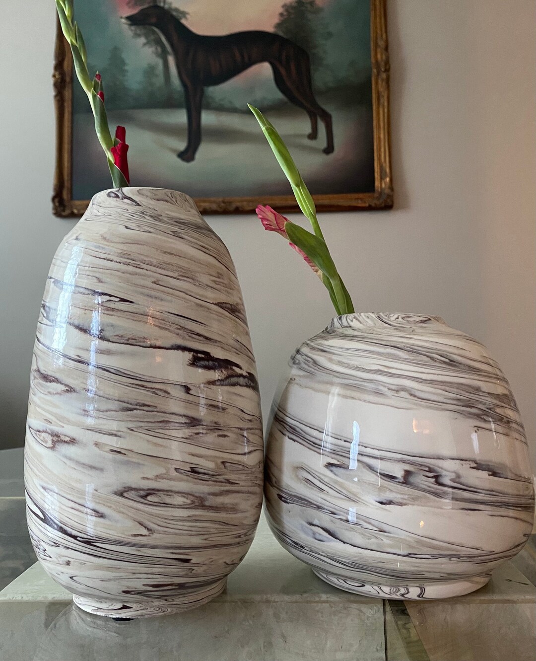 Pair of Vintage Ceramic Swirl Vases - Etsy
