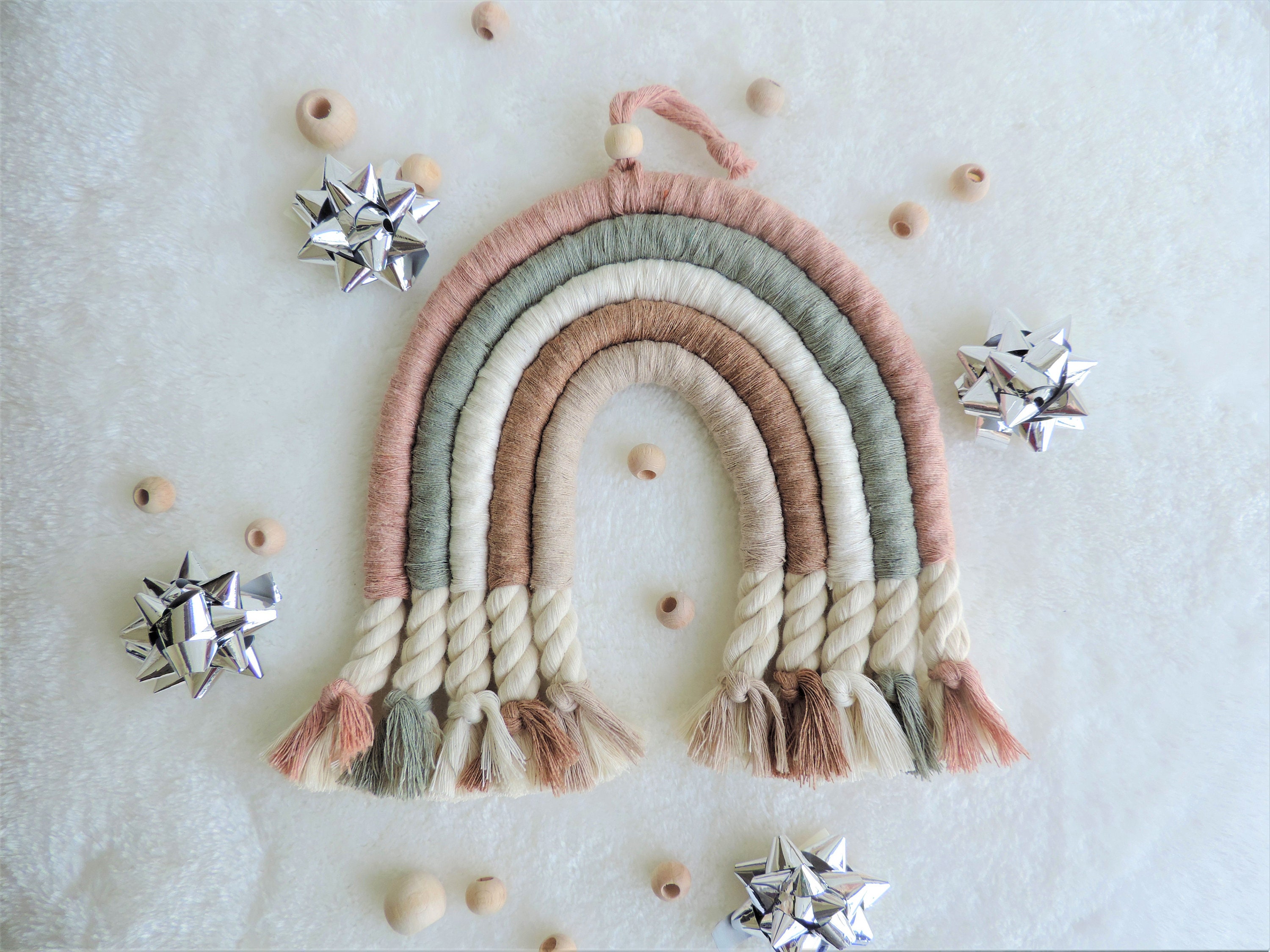 Soft Color Medium Rainbow Macrame Wall Hanging, Fiber Wall Hanging ...