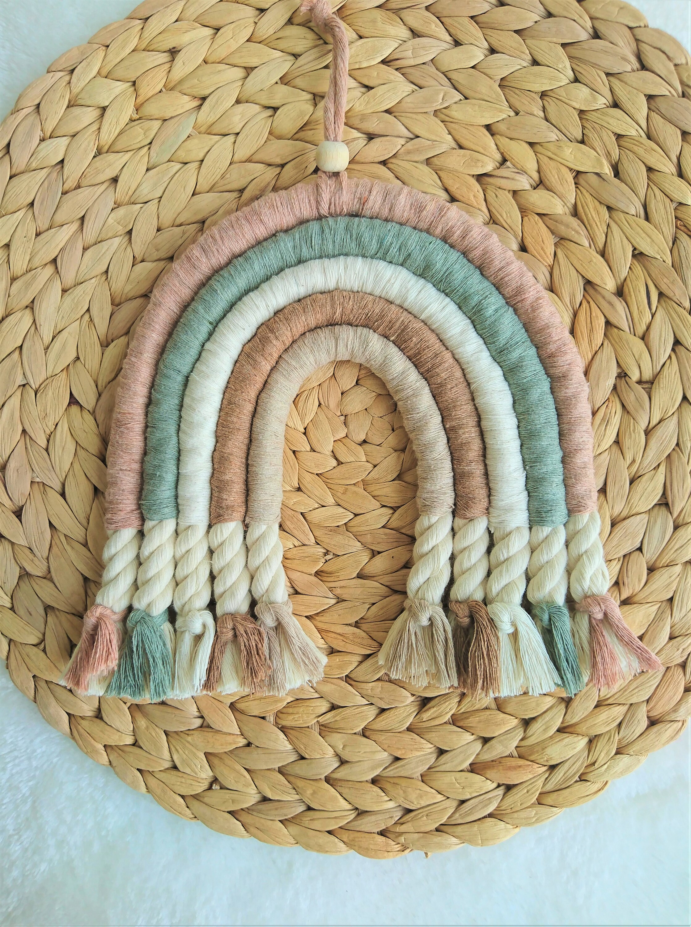 Soft Color Medium Rainbow Macrame Wall Hanging, Fiber Wall Hanging ...