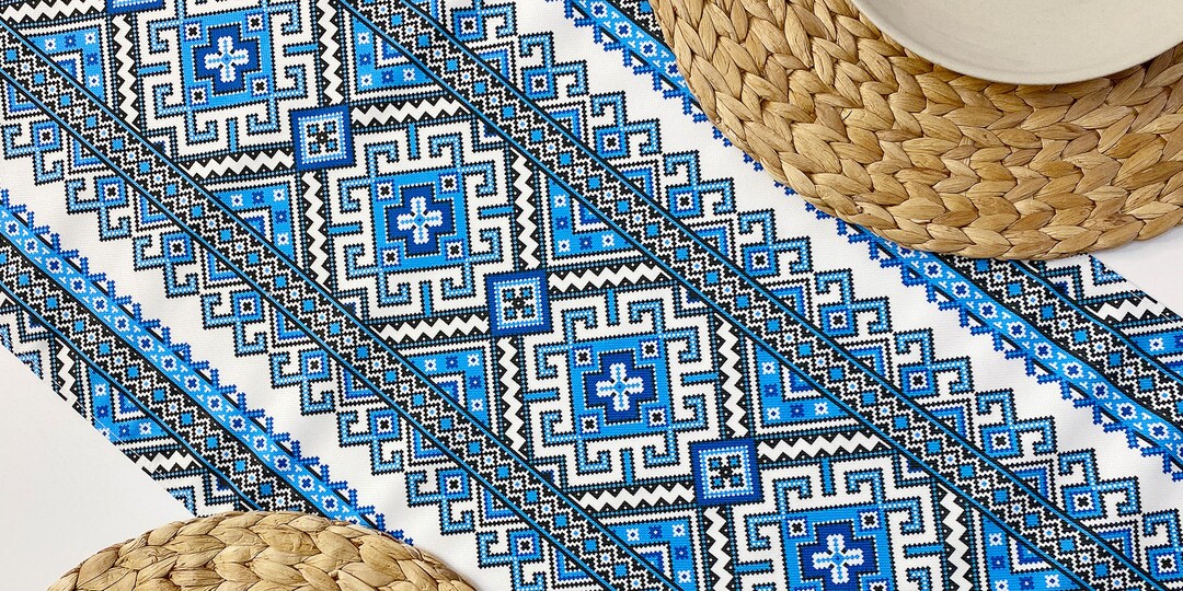Table Runner Ukrainian Ornaments | Table Cloth | Farmhouse Style Table ...