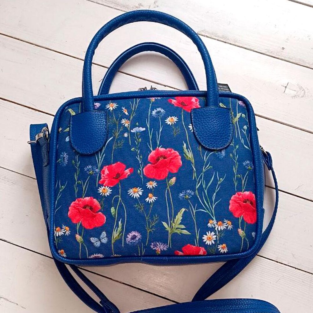 Blue Floral Bag, Cute Poppy Flower Crossbody Bag, Floral Handbag for ...