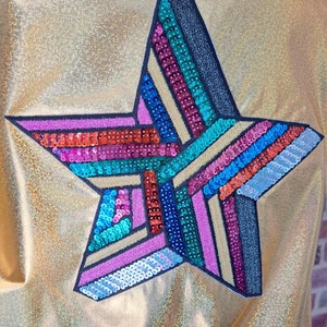 Gold Shiny Holographic Jacket With Sequin Covered Multi Coloured Star ...