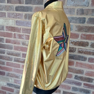 Gold Shiny Holographic Jacket With Sequin Covered Multi Coloured Star ...