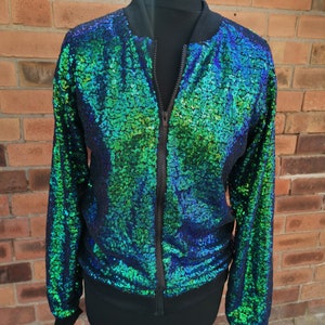 Green Sequin Jacket With Sequin Hamza Hands to the Back Bomber Jacket ...