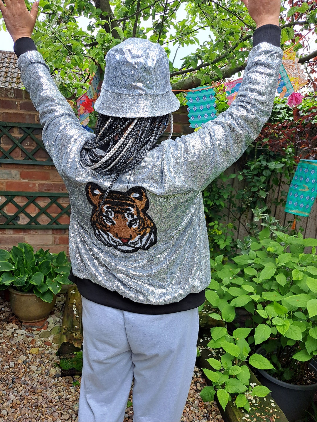 Silver Sequin Jacket With Sequin Tiger Festival Clothing UK Outfit - Etsy