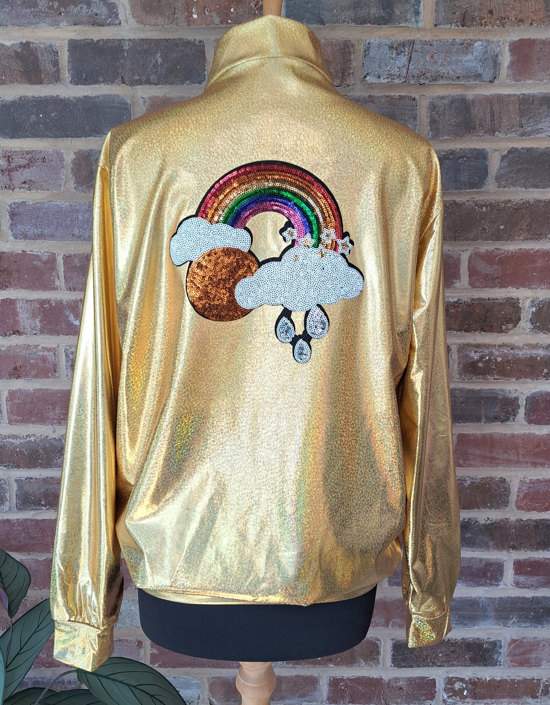 Gold Holographic Jacket With Sequin Covered Rainbow LGBTQ Motiv Ideal ...