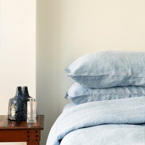100% Linen DUVET Cover Set, Light Blue 4 Pieces, Washed European Flax ...