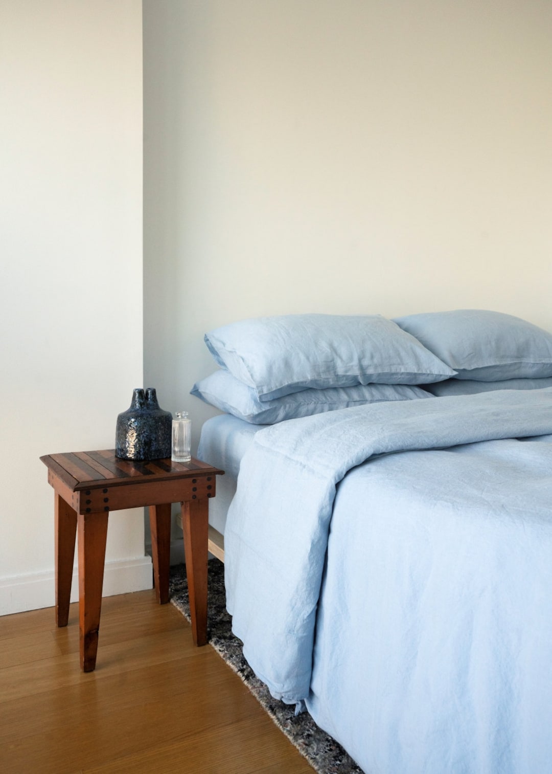 100% Linen DUVET Cover Set, Light Blue 4 Pieces, Washed European Flax ...