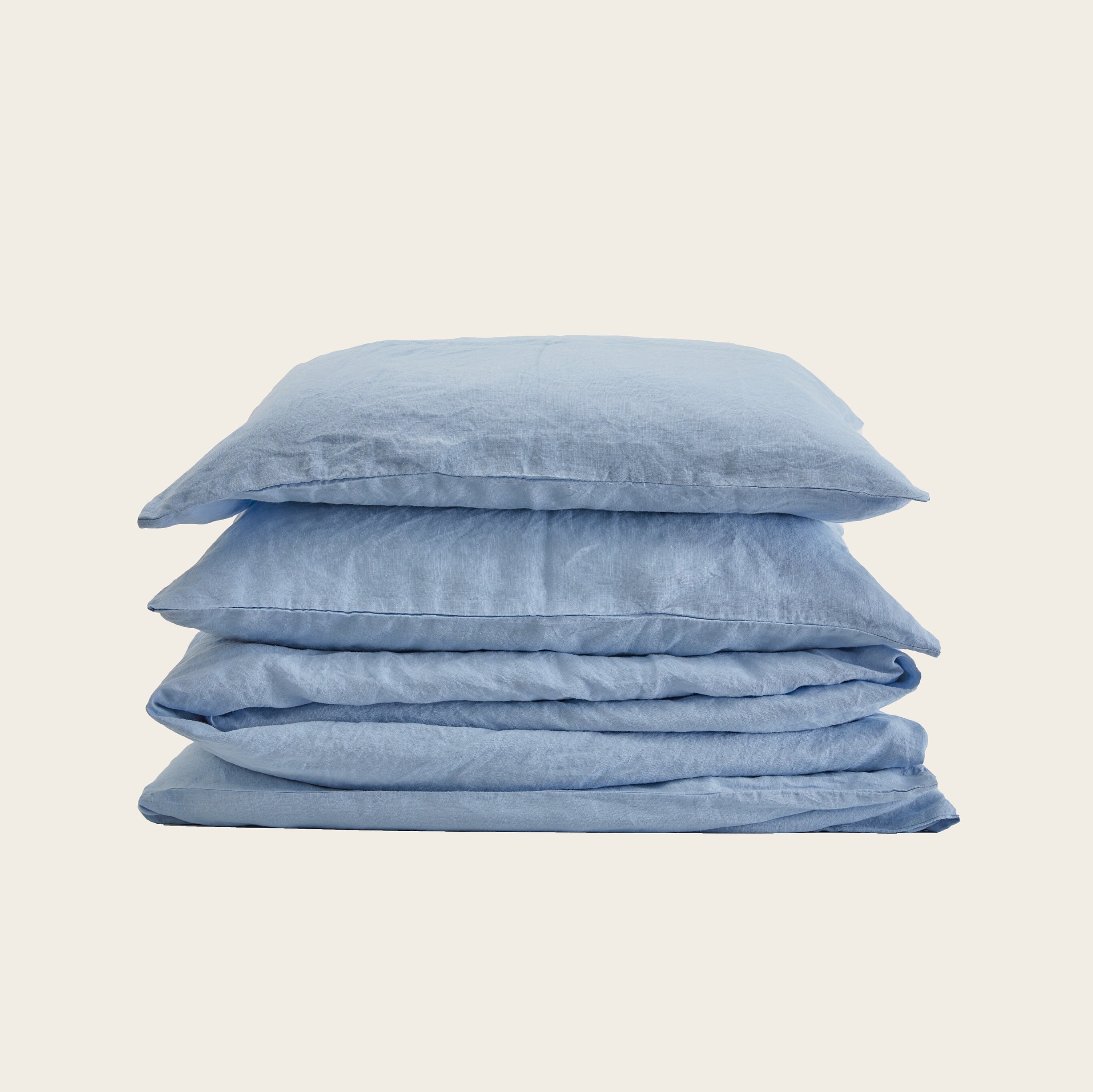 100% Linen DUVET Cover Set, Light Blue 4 Pieces, Washed European Flax ...