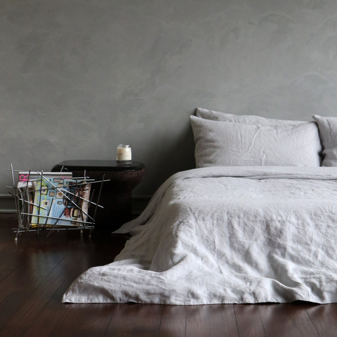 100% Linen Duvet Cover Set in Light Gray, Washed, Soft Linen King Queen ...
