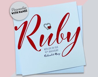 Ruby Wedding Anniversary Card, 40th Wedding Anniversary Card, 40th ...